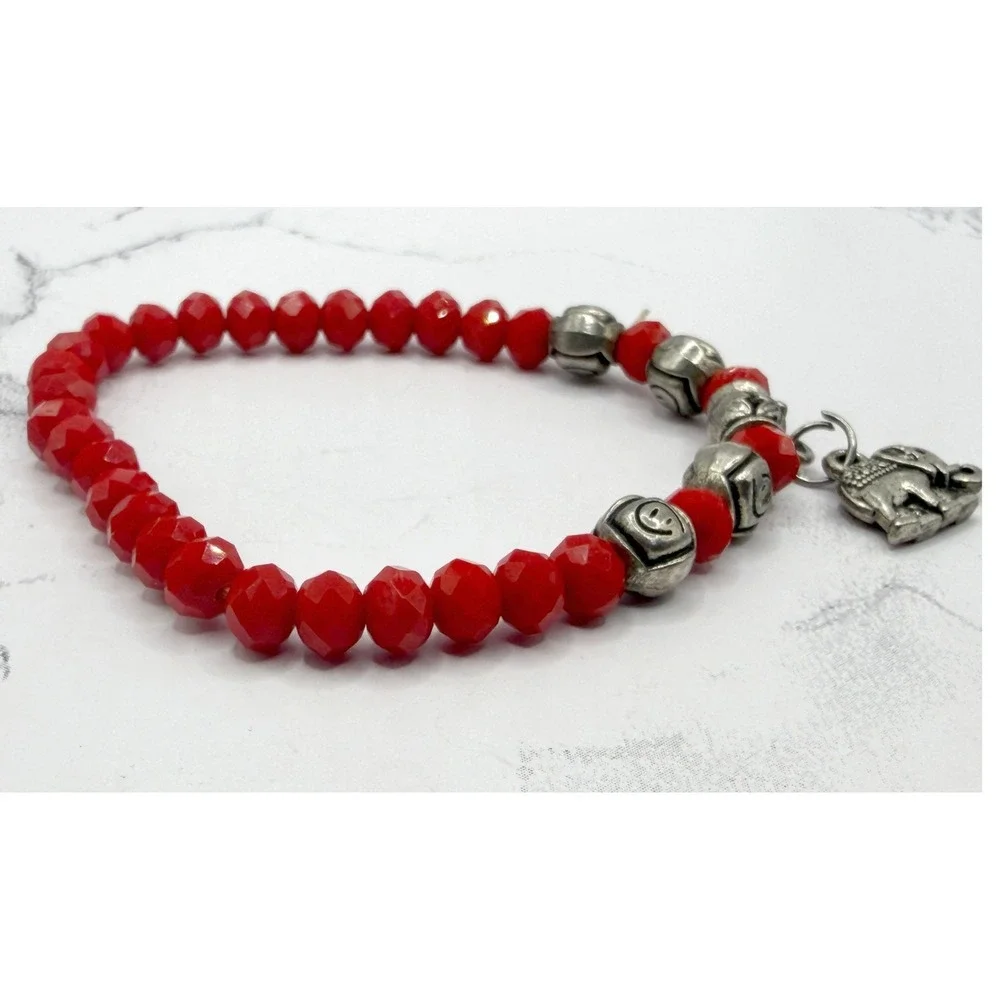 Source Unknown | Jewelry | Red Glass Bead Elephant Charm Bracelet ...